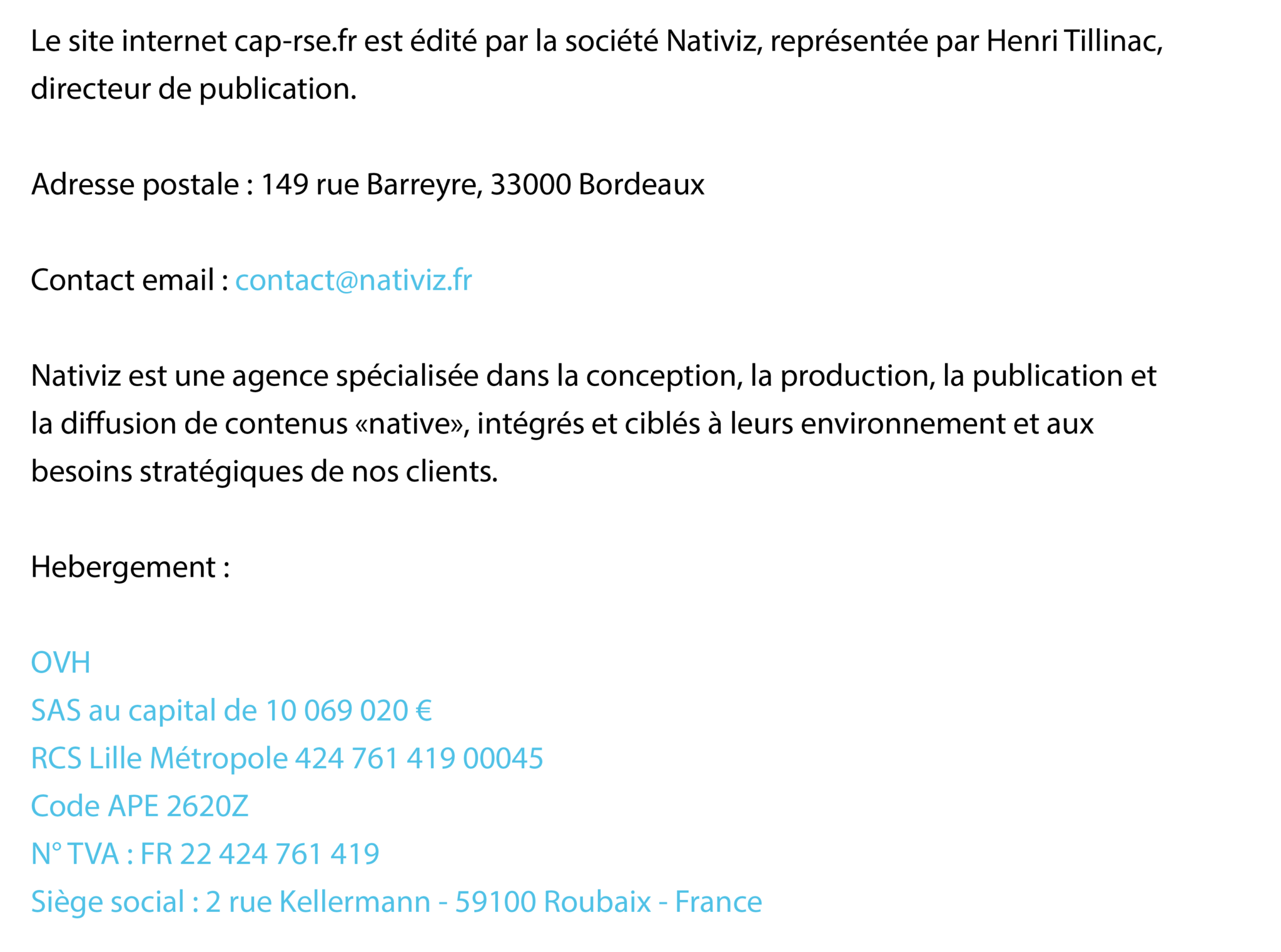 Mentions légales - Cap Rse